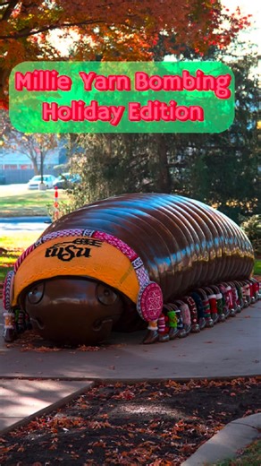 Monday, November 10, Sip & Stitch, an ambitious group of fiber artists, worked hard putting socks on Millie to keep her warm this winter. We’re so grateful to this wonderful group for choosing to yarn bomb her again — this time with a holiday theme. It’s a treat everyone on campus always loves. Be sure to stop by and see Millie in her cozy winter attire. ❄️ ⛄️ #u50 #wichitastateuniversity #happybirthdayulrich #ulrich #ulrichmuseum #ulrichmuseumofart #wichitastate | Ulrich Museum of Art