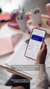 1.9K views | Make your money work as hard as you do! ✅ Open from just £1 ✅ Earn 4.38% (AER)* ✅ Instant access - no withdrawal fees *The more you save, the higher the rate—up to 4.38% AER (variable) on balances between £500K - £1M. New Tide members receive these rates free for 6 months, then your Tide plan’s savings rate applies. For full offer T&Cs visit tide.co/savings. | Tide Banking | Facebook