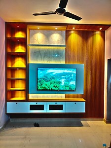 End result😍❤️ Full wall tv unit. Aluminium with pvc laminated sheet and pvc luvers. Full video👍😍 #facebook #interior #trendingreel ☎️9995397713 9745568459 | Kannan Eyyal