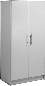 Prepac Elite 32" Storage Cabinet, Light Gray Storage Cabinet with Hanging Rail and Shelves for Living room, Kitchen and Laundry room 24.5" D x 32" W x 65" H