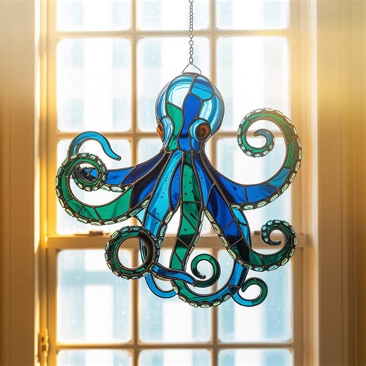 Blue Octopus Acrylic Suncatcher: Cool Suncatcher Window Hanging - Etsy