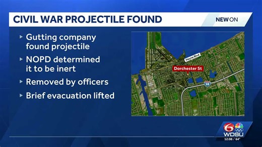 NOPD finds civil war projectile in abandoned home