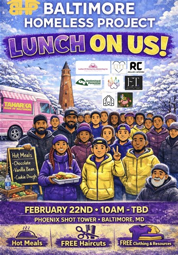 2.22 💛 We’re back Downtown Baltimore. BHP is coming with love, nourishment, and intention meeting people where they are. ‘Serve one another humbly in love.’ — Galatians 5:13”