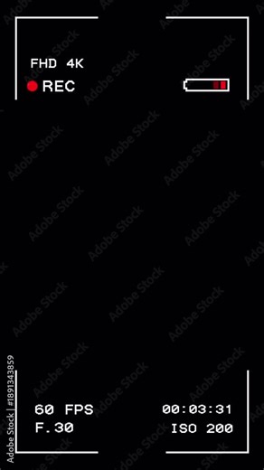 Vertical vide recording overlay interface with battery indicator and settings 4k alpha channel