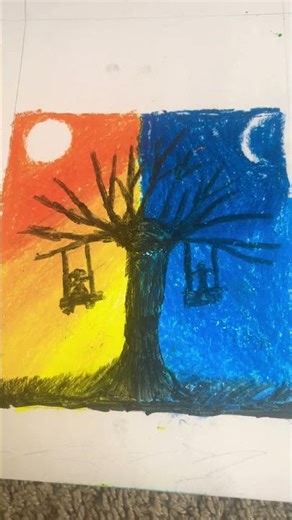 Day and Night Scenery #drawing #scenery #art#sunset scenery