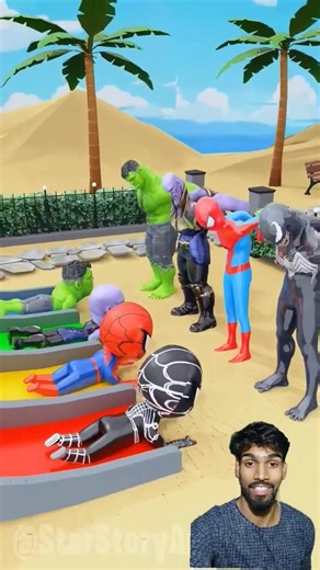 Spider-Man And , Hulk , Thanos , Venom Playing Slide Game 😂 #shorts #funny #gta #cartoon #spiderman