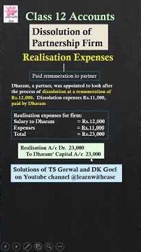 Realisation Expenses| Realisation Account| Dissolution of Partnership Firm| Class 12| Accounts