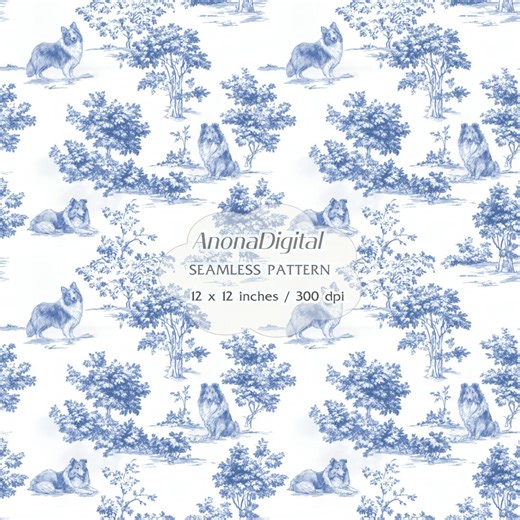 Chinoiserie Blue Toile, Sheltie Seamless Pattern, Digital Download, Background for Crafts, Dog Lover Gifts - Etsy