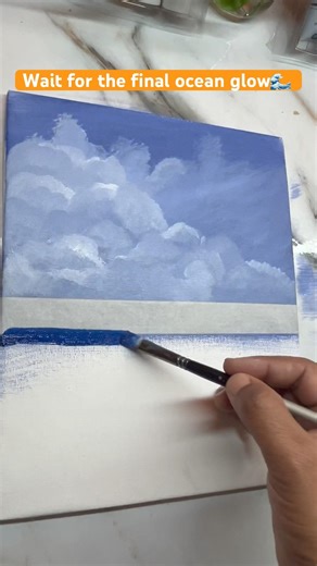A calm ocean painting made with simple acrylic strokes || #art