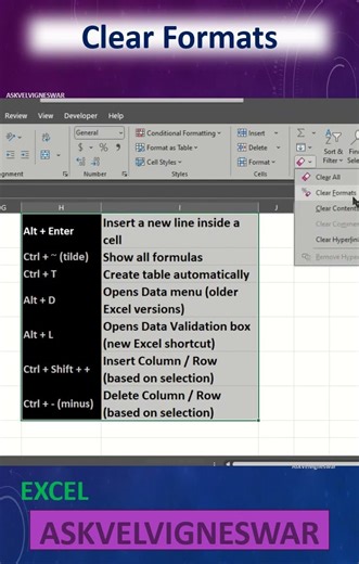 Excel Clear Formats 🔥 | Remove Formatting in 1 Second! | AskVelvigneswar #tips #exceltips #education
