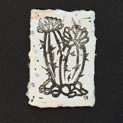 Mini Cactus Linocut Print on Handmade Paper; Infused Paper; Botanical Art - Etsy