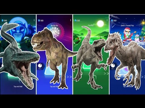Jurassic World Mosasourus 🆚 Tyranasaurus 🆚 Dinosaur 🆚 Trex || Coffin Dance Song Tiles Hop Edm Rush