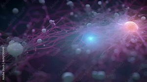A detailed of a biophotonics data visualization, showing a complex network of interconnected nodes and pathways within a biological tissue. The use of light to map and analyze these