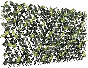 Expandable Privacy Fence Screen Artificial Ivy Leaf Decorative Faux Leaves Panel Fencing Hedge Lattice for Outdoor Garden Railing Balcony Patio Ceiling (Yellow Perilla Leaf)