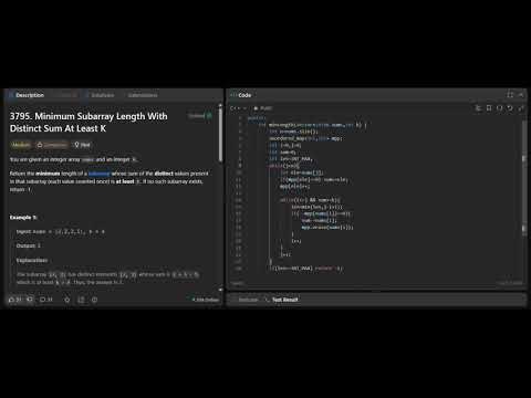 LeetCode 3795. Minimum Subarray Length With Distinct Sum At Least K | Biweekly Contest 173
