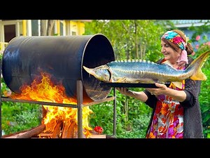 Grandma Cooks Giant Sturgeon In a Barrel - The Result Will Blow Your Mind!