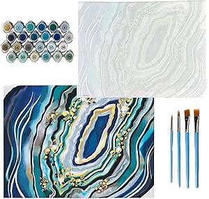 ArtSkills Paint by Number for Adults, 12” x 16” Stretched Canvas Paint by Numbers with Premium Tempera Paints & Paint Brushes, Geode