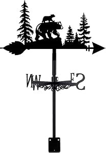 SUPERDANT Bears Weathervane Forest Animals Metal Weather Vane Wind Direction Indicators Black Metal Wind Vanes Signs for Roof Mount Farmhouse Ourdoor Yard Shed Decoration