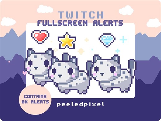 Snow Leopard Fullscreen Alert Pack | Animated Pixel Snow Leopard Bundle | Stream Animal Overlay Assets | 8x Alerts - Etsy