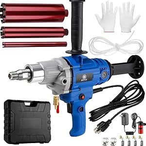 Diamond Core Drilling Machine,Wet & Dry Handheld Concrete Core Drill Rig,1900RPM 1-1/4" Thread Core Drill Rig with Water Pump Water Pipe for Concrete Brick Stone Block,with 1.25in/2.5in/4in Drill Bits