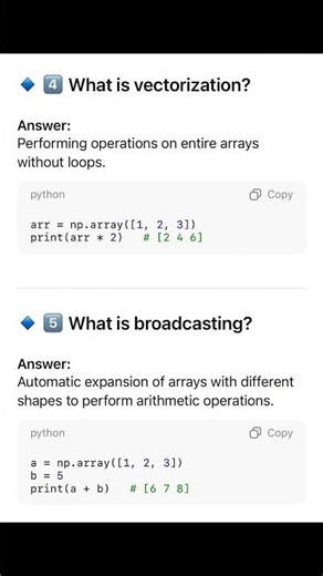 Vectorization and broadcasting in NumPy. #numpy #vectorization #broadcasting #python