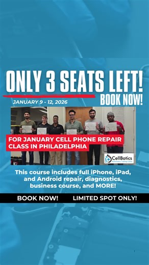 ONLY 3 SEATS LEFT!!! Ready to unlock a new skill (or side hustle)? Join our hands-on, 4-day IN-PERSON Cell Phone & Tablet Repair Class in Philadelphia – happening January 9-12, 2026! CellBotics specializes in training complete beginners. Our expert instructor, Surera Ward, will guide you every step of the way. We provide all the devices and tools, just book online and then show up for class! – but feel free to bring broken devices to class to customize your experience! What you’ll get: 💡 Intens