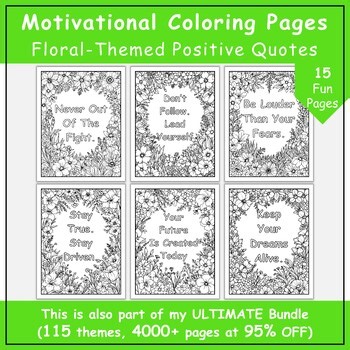 Motivational Coloring Pages for Self-Love | Fun Printable Floral Coloring Sheets