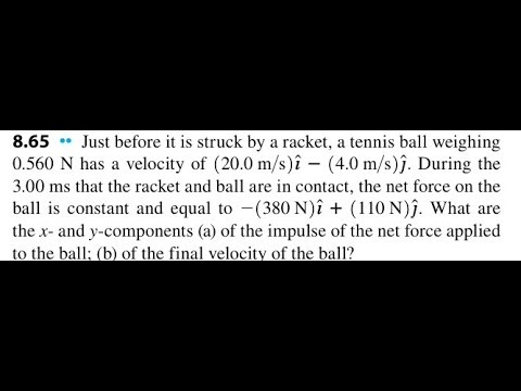 Just before it is struck by a racket, a tennis ball weighing 0.560 N has a velocity of . During the