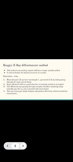 Bragg's X-Ray diffractometer method or Rotating crystal method solid state