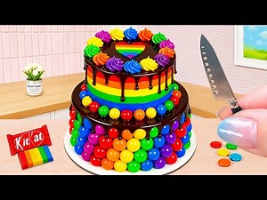 Satisfying Mini Rainbow Cake Recipe with Chocolate Drip 🌈 Easy Baking Miniature Cake 💗 Tiny Sweet