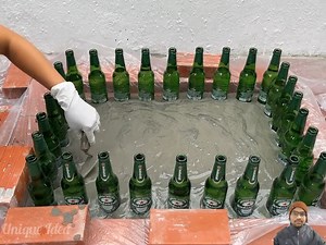 Amazing Reuse Ideas From Glass Bottles And Cement . Technique Making Coffee Table And Flowe Pots | Unique Idea