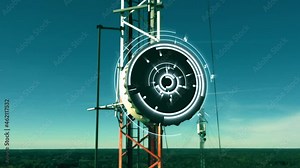 5g transceiver pole, transmitting wireless cellular signals- 3d render animation Stock Video