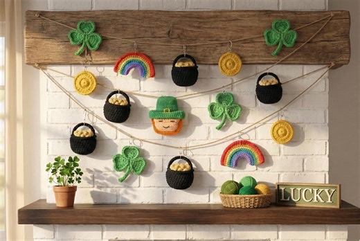 Crochet St. Patrick's Day Garland Pattern, Shamrock Rainbow Decor (digital Download) - Etsy