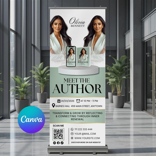 Meet the Author Retractable Pop up Banner Template, Editable Book Launch Banner, Book Launch Welcome Sign, Canva Author Event Party Banner - Etsy UK