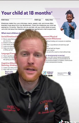 18 Month Milestones! Solo exploration and checking back in, saying a few words, walking well, and trying to use cups and utensils are important milestones at this age. A standardized developmental assessment and autism screening should be performed by your pediatrician at this age. #18months #toddler #development #milestones #pediatrician #tiktokdoc #peds #kids #medical #drmaxwell #askdrjosh #kidshealth #healthykids #southwestchildrensclinic #swcc #utahpediatrician