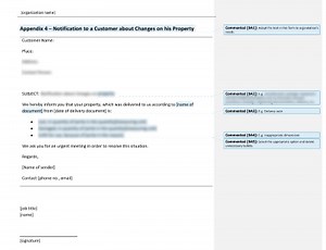 Notification to a Customer about Changes on his Property [ISO 9001 templates]