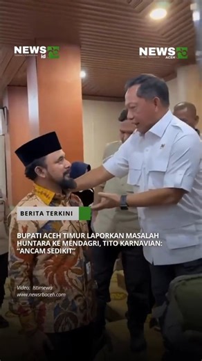 Newsrb.id on Instagram: "Bupati Aceh Timur Laporkan Masalah Huntara ke Mendagri, Tito Karnavian: “Ancam Sedikit” Bupati Aceh Timur, Iskandar Usman Al-Farlaky, melaporkan dua masalah terkait hunian sementara (huntara) di Aceh Timur kepada Menteri Dalam Negeri (Mendagri) Tito Karnavian. Masalah tersebut terkait dengan tanah Hak Guna Usaha (HGU) dan Kereta Api Indonesia (KAI). Laporan ini disampaikan langsung oleh Bupati Aceh Timur kepada Mendagri Tito Karnavian saat pertemuan rapat kepala daerah d