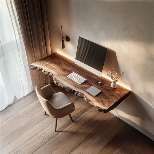 Handcrafted Live Edge Wooden Floating Desk, Solid Wood Wall Mounted Workspace, Minimalist Home Office Desk - Etsy Canada