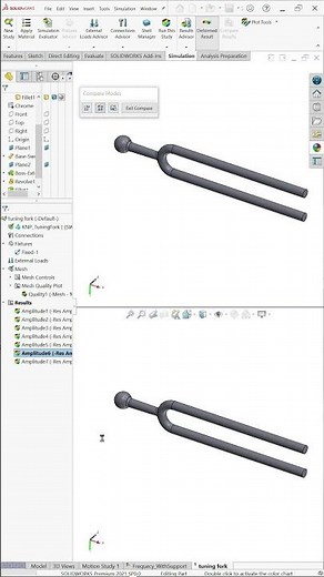 Tuning fork Frequency Analysis in SolidWorks Simulation #shorts