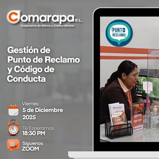 "TALLER GRATUITO CON CERTIFICADO DE PARTICIPACIÓN" *¡BIENVENIDO A NUESTRO PROGRAMA DE EDUCACIÓN FINANCIERA! GESTIÓN DE PUNTO DE RECLAMO Y CÓDIGO DE CONDUCTA,* Participa de nuestro evento gratuito, mide tu grado de conocimiento y accede a tu certificado de participación, la cita es este🗓Viernes 5 de Diciembre a las 🕠 6:30pm Enlace de registro https://us06web.zoom.us/meeting/register/DCkyK5tTTky9bAfBJVh9sw ID 881 4448 3734 Clave PR Para un acceso directo al evento regístrate 15 minutos antes así