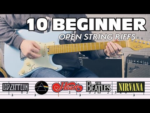 10 Open String Riffs for Beginners - with TABS #guitar #guitarlesson #tabs #guitarriff #guitarlesson