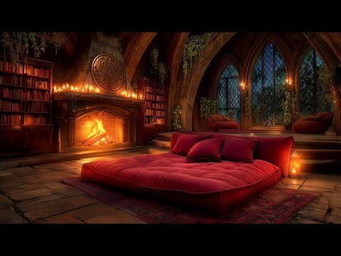 Thunderstorm Serenity - Rain and Fireplace Sounds in this Dungeon / Castle Room