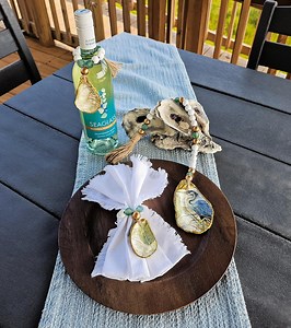 Decoupage Blue Heron Oyster Shell Garland & Napkin Rings: Coastal Decor Set - Etsy