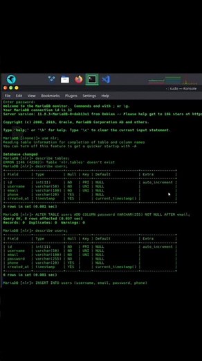 MariaDB Terminal Workflow | SQL Commands in Action (4) #MariaDB #SQL #Parrot #LinuxCLI #DataBaseLab