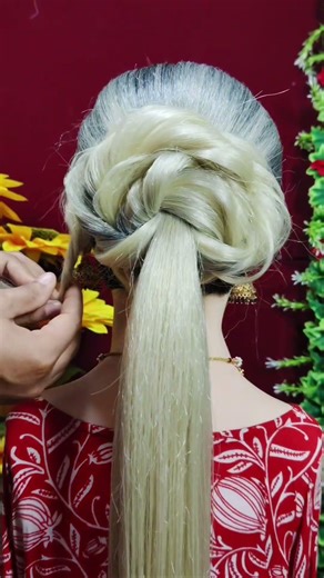 Easy messy wedding bun hairstyle with real red roses #shortsfeed #shorts