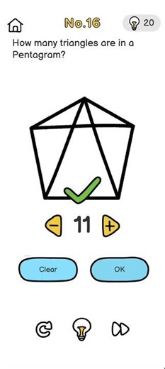 Brain Out Level 16 | How Many Triangles Are In A Pantagram? | Brain Out Game Solution #brainout