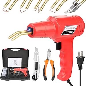 Hromee Plastic Welder, 100W Plastic Welding Kit for Car Bumper Repair with Hot Staple, Knife and Plier, Hot Stapler Gun with Flat Outside Corner Inside Corner Wave Staples