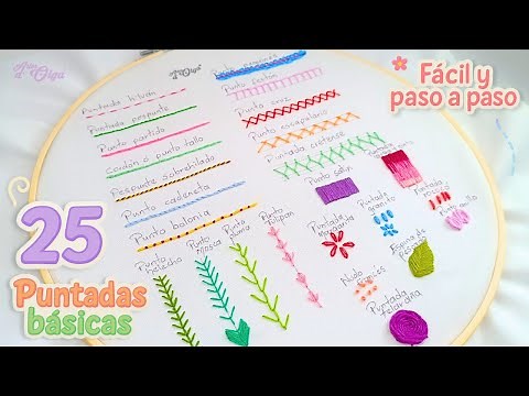 25 Puntadas Básicas de Bordado a Mano | Paso a Paso Muy FÁCIL| Artesd'Olga