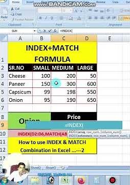 How to use INDEX & MATCH Combination in Excel 2