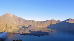 Drone Flight Over Mount Rinjani: Indonesia's Active Volcano Unveiled